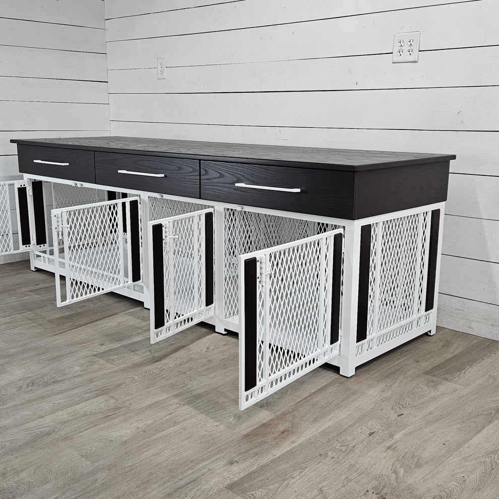 Finnian Custom Triple Dog Crate Furniture | Triple Crate with Drawers ...