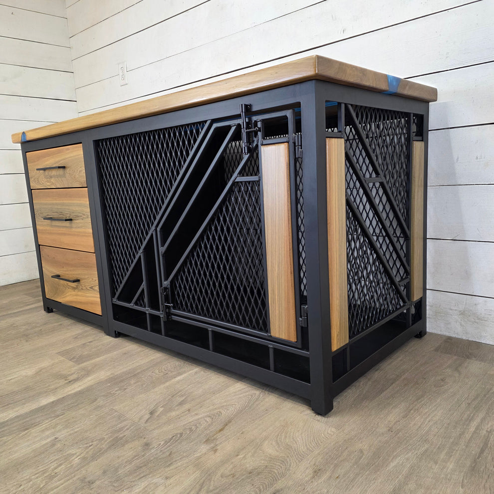 Remy Large Dog Kennel with Drawers & Epoxy River Top | Live Edge Luxury ...